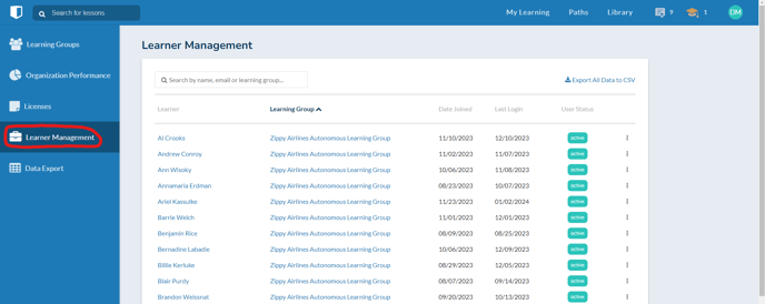 Learner Management Screen Guide for Administrators Learner Management Screen Guide for Administrators